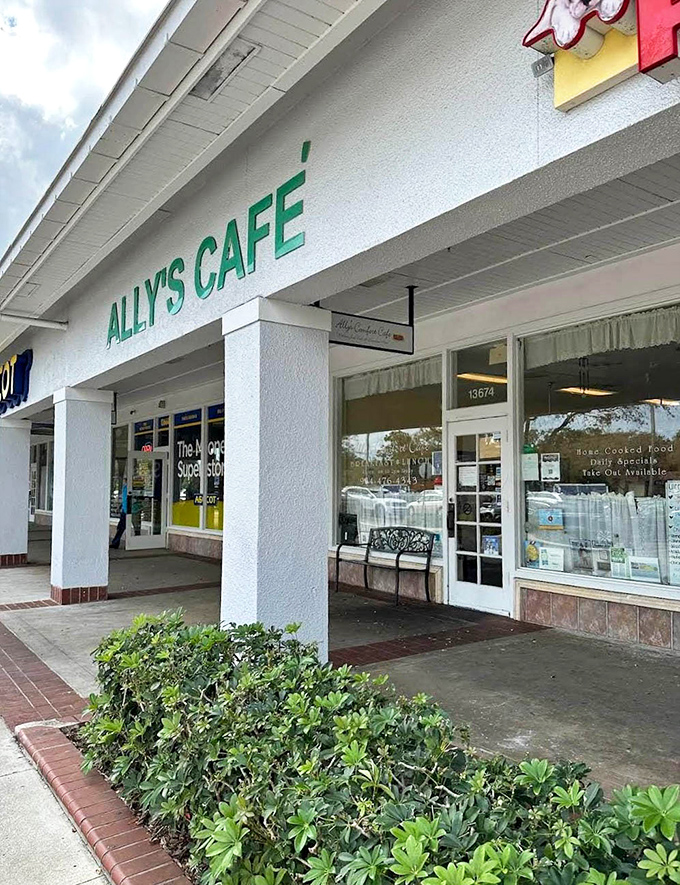 The exterior view reveals Ally's true Florida character &ndash; where palm fronds and breakfast specials coexist in a paradise for the genuinely hungry.