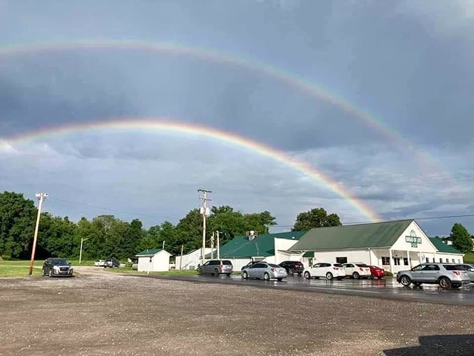 Even Mother Nature approves&mdash;a double rainbow blessing the caf&eacute; after a summer shower. Some might call it divine endorsement.