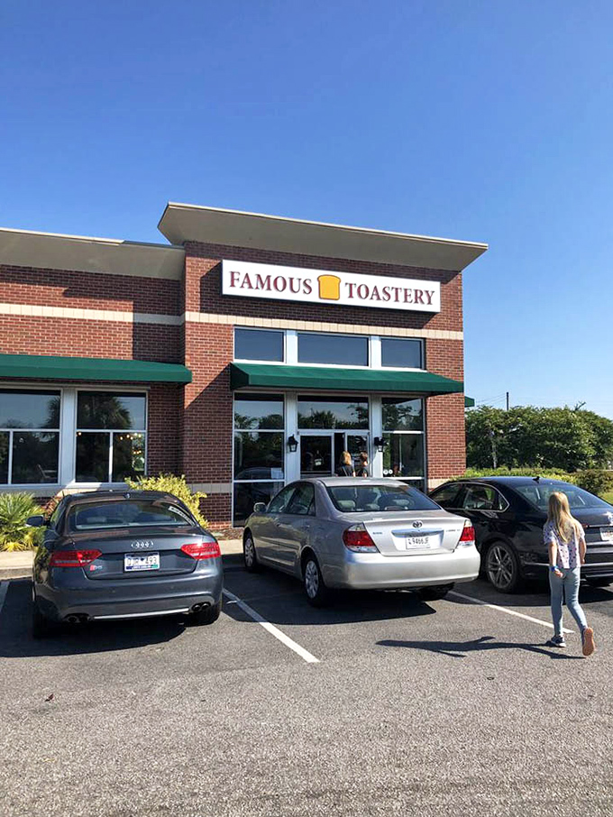 Even from the parking lot, Famous Toastery beckons with promises of breakfast bliss. Some people are already planning their return visit.