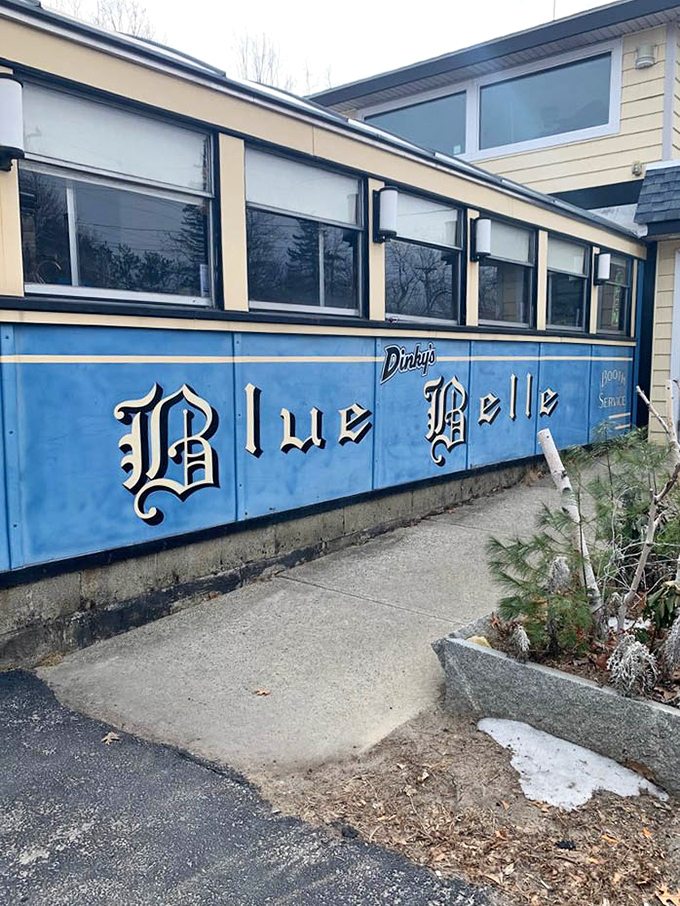The blue exterior announces "Blue Belle" with the confidence of someone who knows they make pancakes worth driving across state lines for.