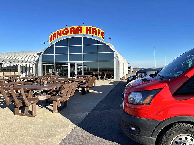 Blue skies and open spaces surround the distinctive curved hangar&mdash;a destination worth the drive through Missouri farmland.