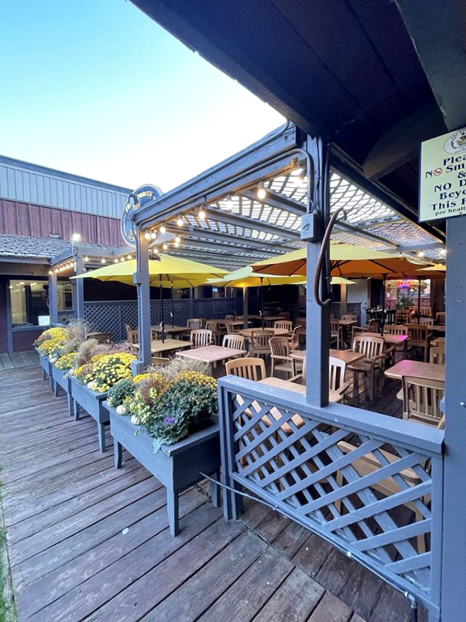 Outside seating under yellow umbrellas where you can enjoy mountain air with your cinnamon roll&mdash;perfection has an address.