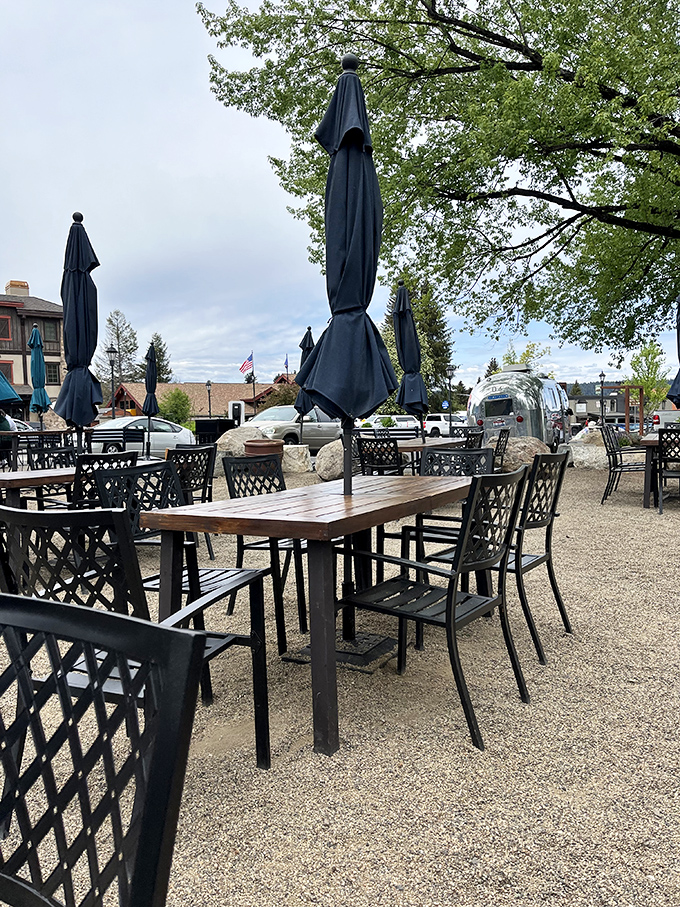 McCall's outdoor dining scene offers the perfect backdrop for post-burger relaxation. Mountain air makes everything taste better.