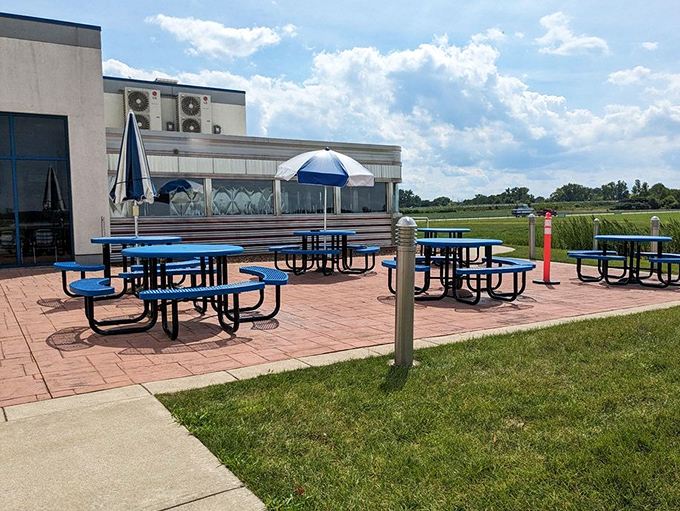 When Ohio weather cooperates, outdoor seating offers fresh air appetizers with your meal and runway views that pair perfectly with pancakes.