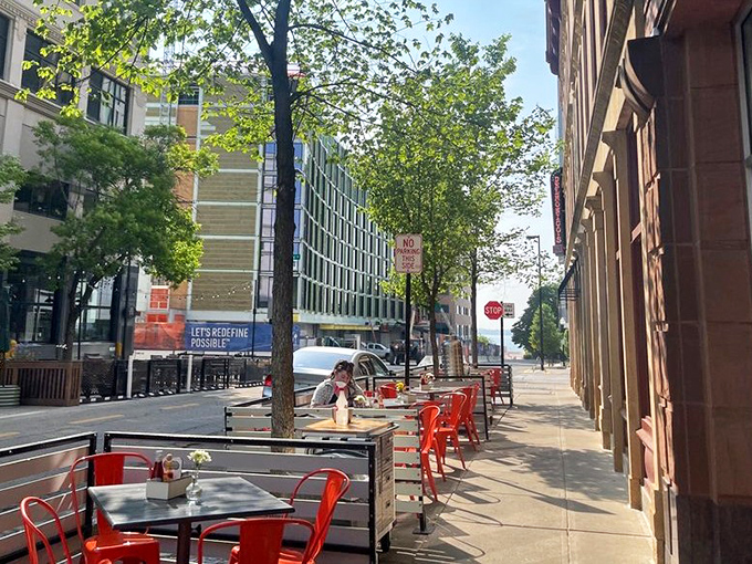 Sidewalk seating that puts you front-row for Madison's daily parade of life. Urban dining with a side of people-watching.