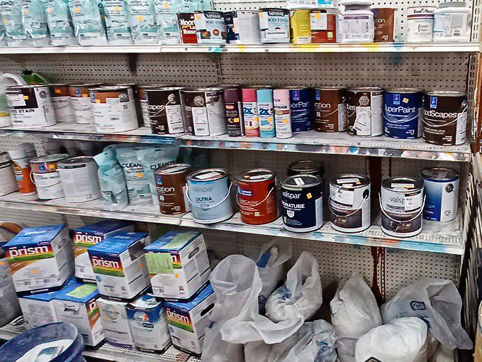 The paint section&mdash;a rainbow of possibilities where someone else's "not quite right" becomes your "absolutely perfect" at a fraction of the cost.