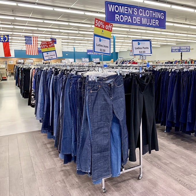 Denim as far as the eye can see, with prices that make mall shopping seem like highway robbery. Those 50% off signs are calling my name!