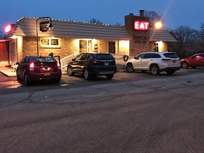 Parking lot full of cars - the universal sign of "this place knows what it's doing."