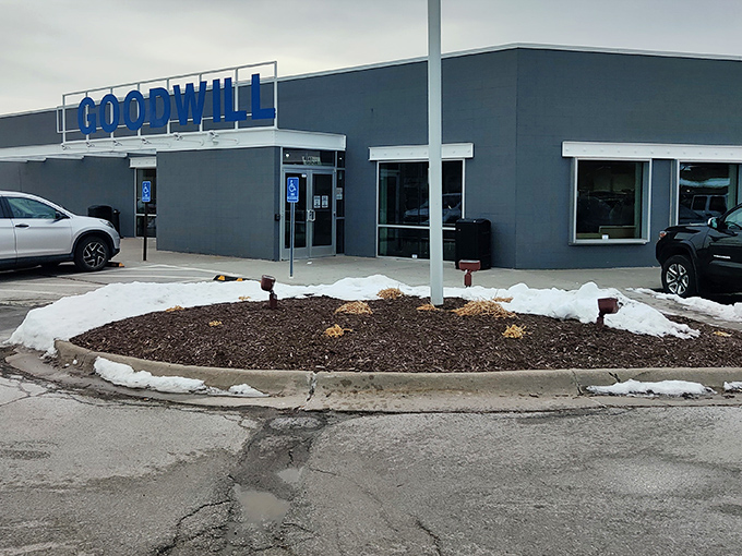 Even in winter's grip, this Goodwill stands ready for bargain hunters who brave the Nebraska elements for secondhand gold.