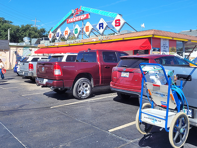 The parking lot tells the story—trucks, cars, and a steady stream of customers who know where to find honest food in a dishonest world.