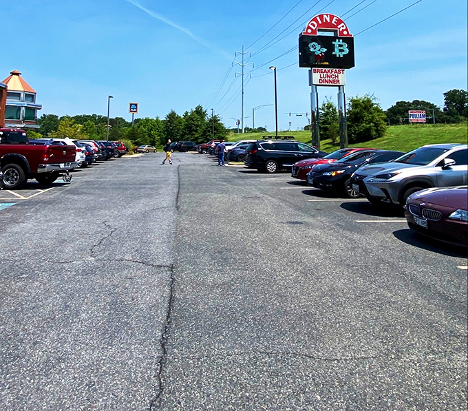 A packed parking lot tells the real story&mdash;when locals vote with their car keys, you know you've found the genuine article.
