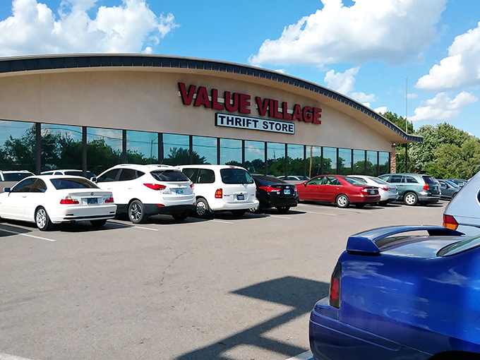 The parking lot: first stop on the journey to thrifting nirvana. Each car represents someone's quest for that perfect unexpected find.