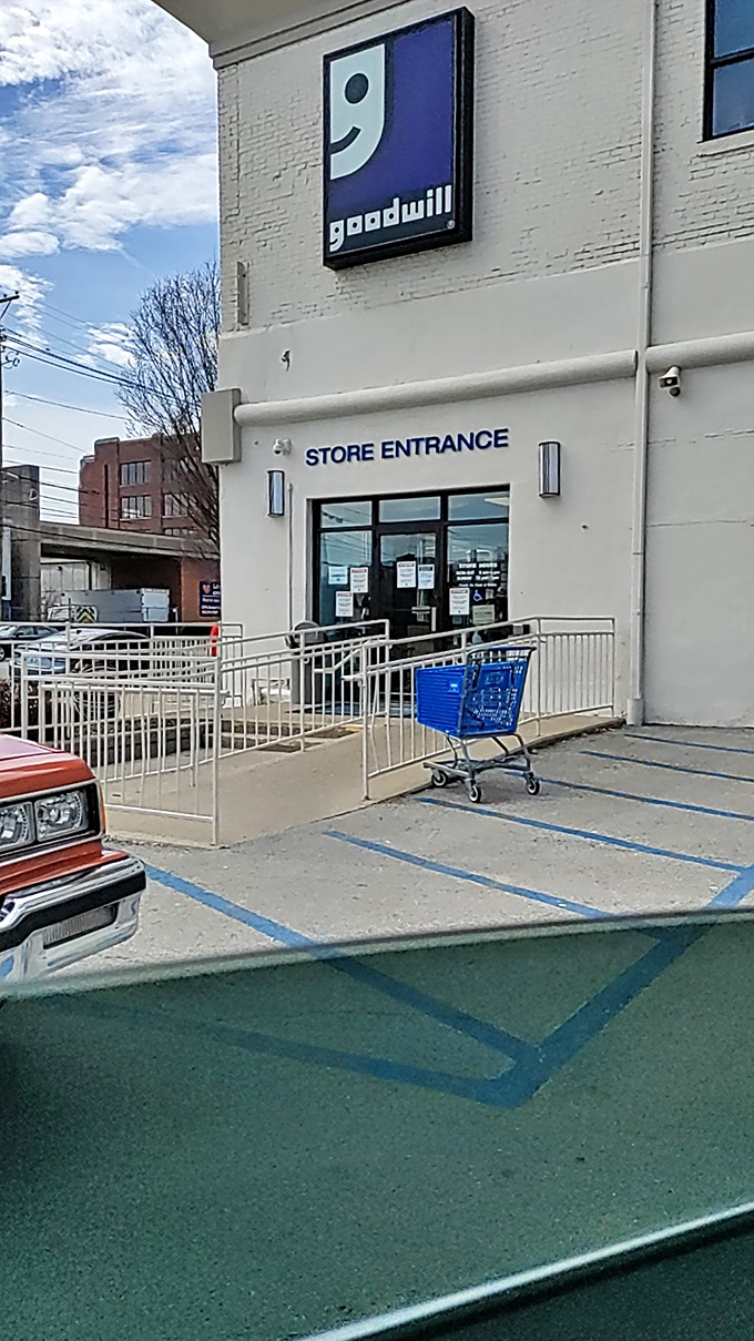The blue shopping cart stands sentinel, ready for its next mission to help carry treasures from past lives to new homes.