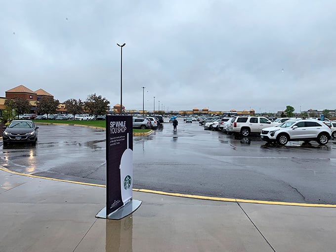 The parking lot after a classic Minnesota rain shower. Those puddles are actually testing grounds to see if your outlet-bought boots are really waterproof.