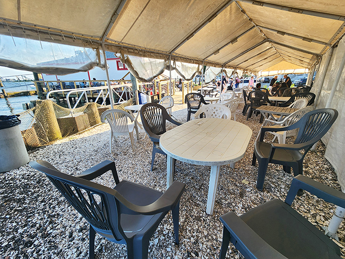 Outdoor seating for when Connecticut weather decides to cooperate with your lunch plans.