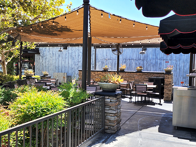 The patio offers a shaded sanctuary where the only thing better than the California sunshine is the barbecue waiting at your table.