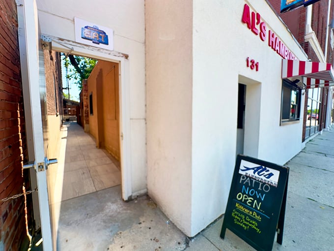 The secret patio entrance&mdash;like finding the wardrobe to Narnia, except instead of a lion, you'll find legendary burgers.