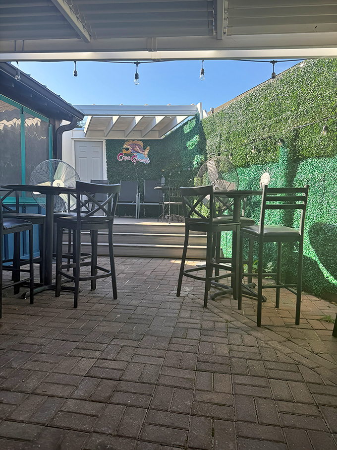 The patio offers a breath of fresh air and greenery &ndash; the perfect backdrop for savoring those famous crab cakes on a perfect Virginia day.