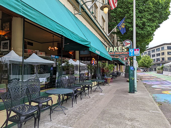 Sidewalk seating at Jake's lets you enjoy Portland's perfect summer days with a side of people-watching and seafood that makes tourists jealous.