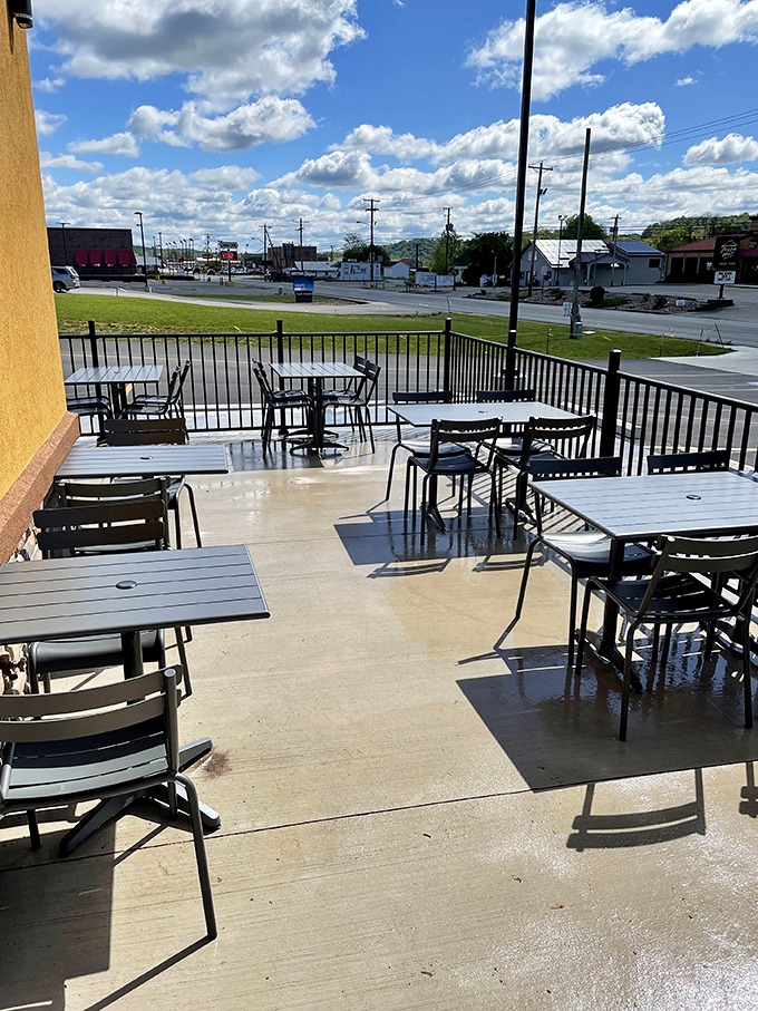The patio offers a breath of fresh air between bites of spicy goodness. Sometimes the best dessert is simply Ohio's big sky.