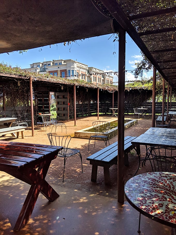 The rustic outdoor patio offers dappled shade and Texas breezes&mdash;the perfect spot to contemplate ordering that second piece of pie.