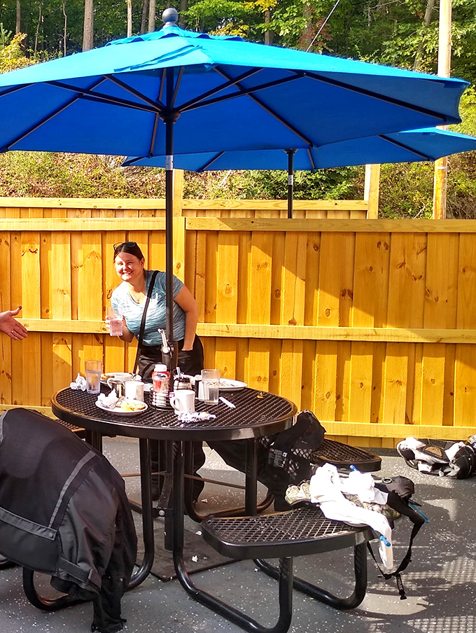 The outdoor patio offers a sunny spot to enjoy your meal while soaking in Pennsylvania's natural beauty.