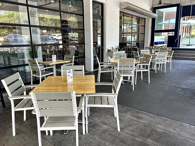 Outdoor seating that invites you to dine al fresco, where the only thing fresher than the air might be the seafood on your plate.