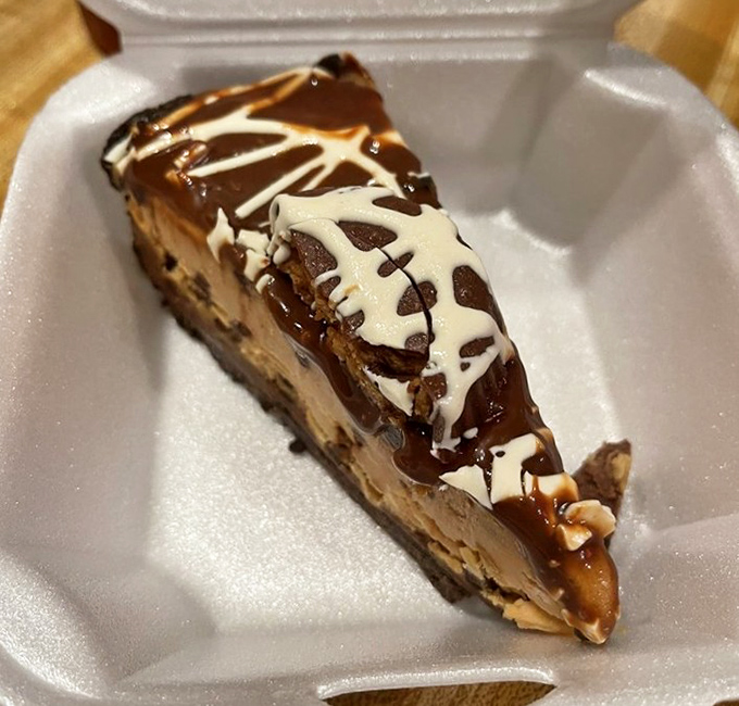 The peanut butter pie doesn't care about your diet plans. One bite of this drizzle-topped decadence and neither will you.