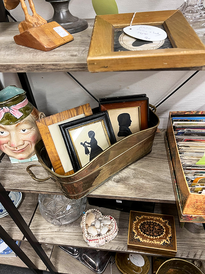 Silhouettes and memories in copper vessels. These vintage portraits capture shadows of the past in elegant simplicity.