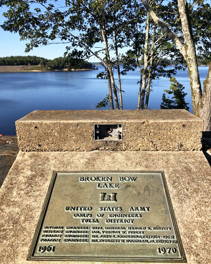 This plaque marks where Broken Bow Lake began in 1970. Some relationships don't last that long, but this one with nature endures.