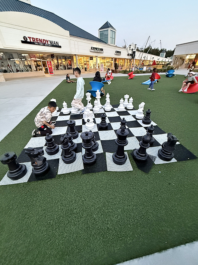 Giant chess&mdash;where shopping breaks become strategic battles. Nothing says "family bonding" like publicly checkmating your teenager between store visits.