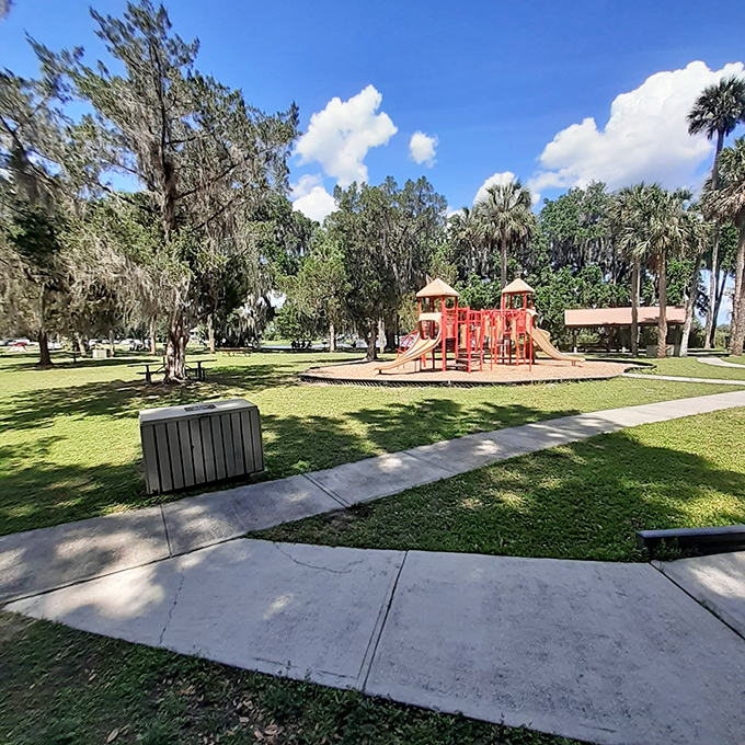 Even paradise needs a playground—this colorful oasis gives younger explorers a chance to burn energy before hitting the trails.