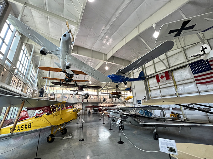 The Port Townsend Aero Museum houses flying machines that prove humans have always dreamed of soaring, from fabric-covered biplanes to sleek aluminum marvels.