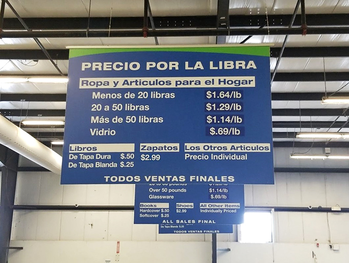 The pricing board tells the story: this isn't your average shopping experience. By-the-pound pricing turns shopping into a strategic game of value assessment.