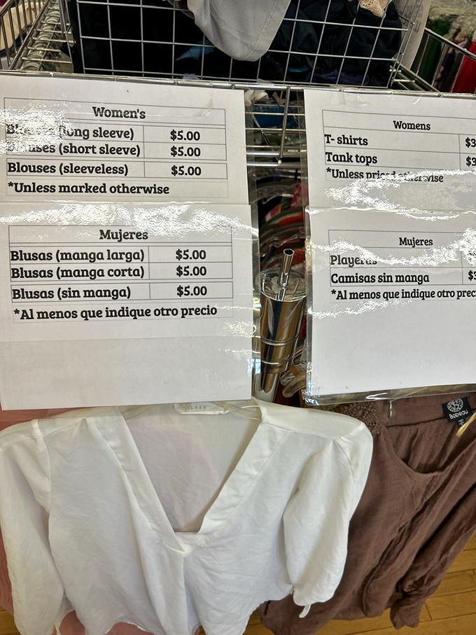 Price signs in two languages because good deals are universally understood &ndash; those numbers speak volumes about value.
