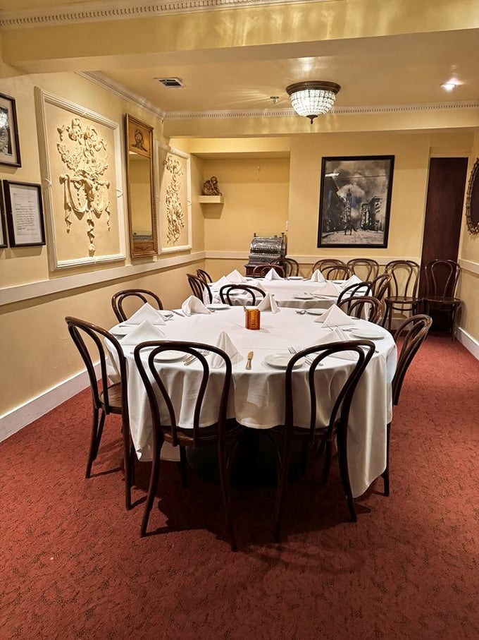 The private dining room whispers of business deals, celebrations, and secrets shared over perfectly cooked meals throughout the decades.
