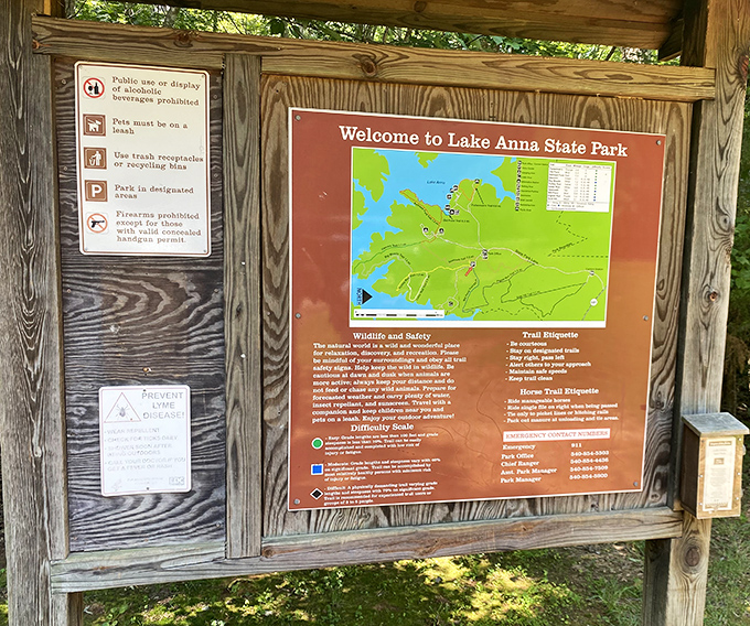 The information board&mdash;where ambitious hikers plan ten-mile adventures and the rest of us look for the "easy" trails.