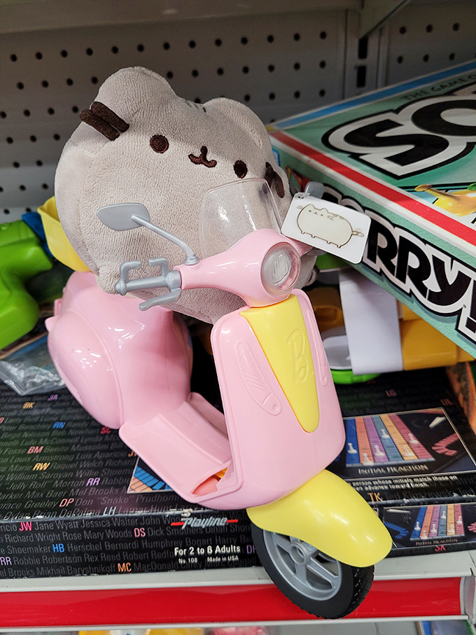 This adorable plush character on a pastel scooter proves that sometimes the quirkiest finds make the most delightful discoveries.