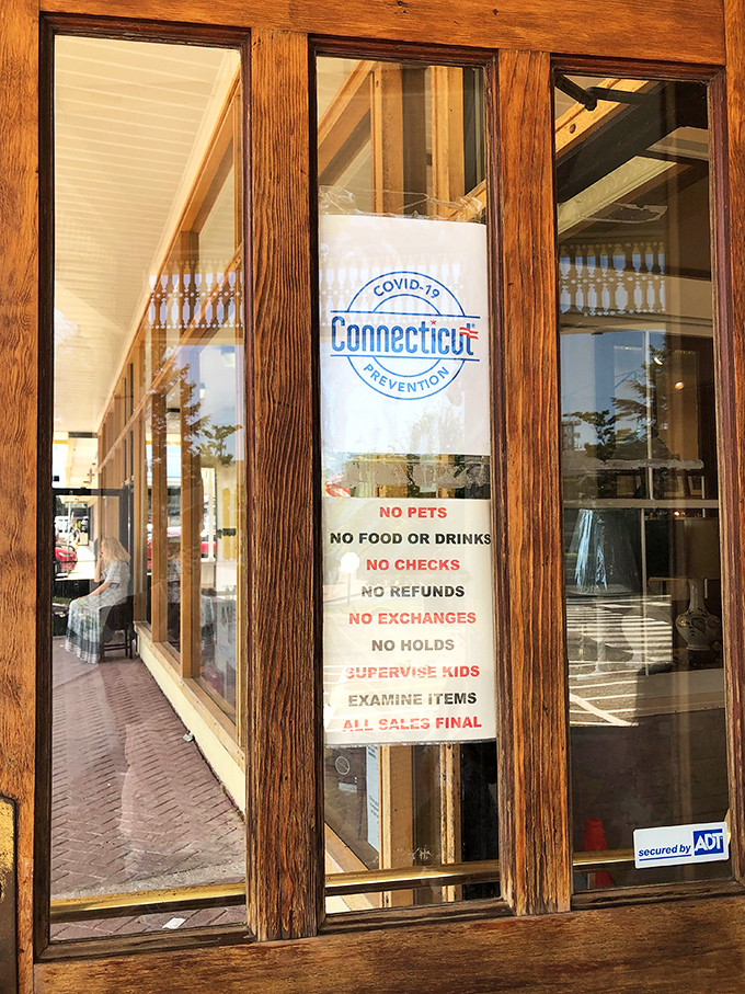 Clear rules posted at the entrance set expectations for a smooth shopping experience&mdash;the "no holds" policy explains why decisive shoppers win here.