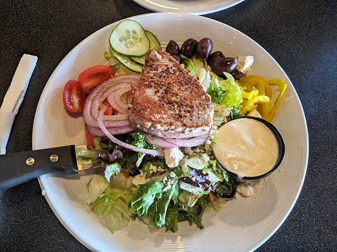 A salad that doesn't apologize for being healthy&mdash;it's too busy showing off that perfectly seared tuna and garden-fresh vegetables.