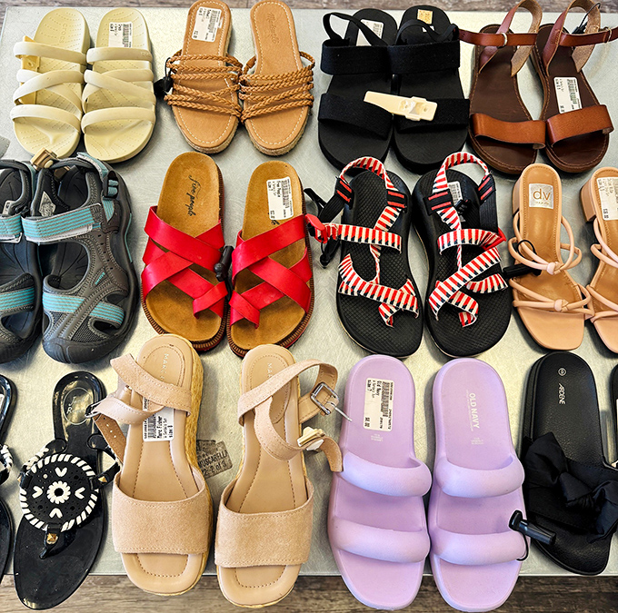 Summer sandal heaven! From beachy flip-flops to date-night strappy numbers, these gently-loved shoes are ready for their second act.