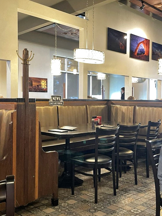 Cozy booths bathed in pendant lighting create the perfect setting for breakfast confessions and coffee communion.