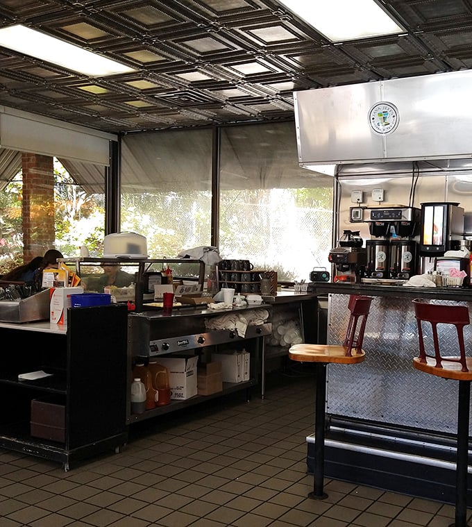 Behind the scenes where breakfast magic happens. Those coffee pots have poured more morning salvation than most bartenders serve in a lifetime.