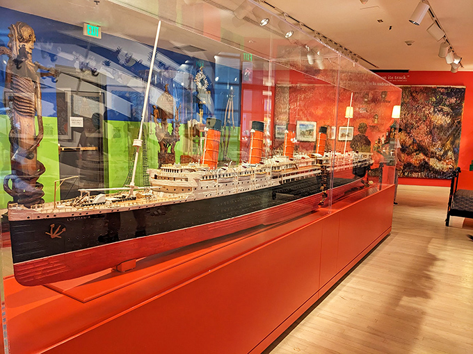 This meticulously crafted model of the Lusitania showcases the extraordinary patience of visionary artists. Thousands of toothpicks transformed into a floating masterpiece of historical significance.