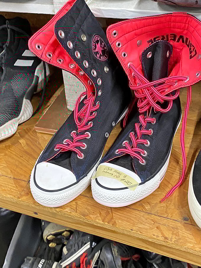 High-top Converse that have seen better days but still have miles of cool left in them. 