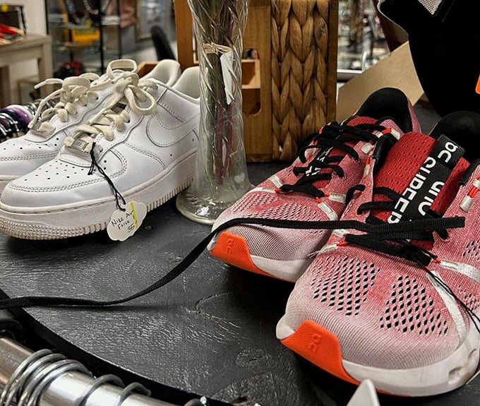 Shoes for every occasion lined up like soldiers, ready to march home with lucky shoppers.