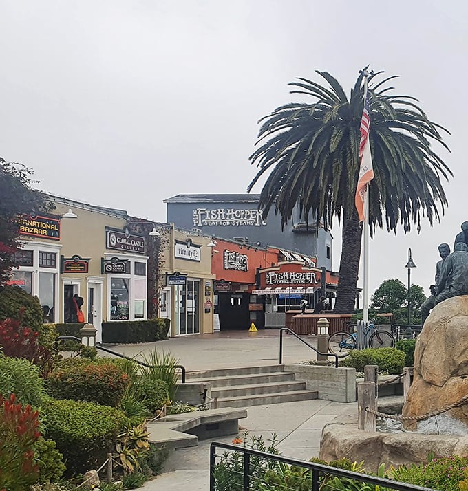 Monterey's shopping district blends colorful storefronts with lush landscaping, creating the perfect backdrop for an afternoon of leisurely browsing.