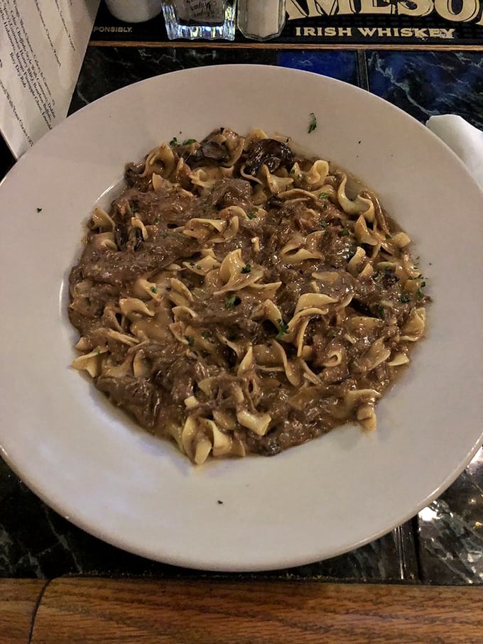 Stroganoff that makes you want to hug the chef &ndash; tender beef and mushrooms in a sauce so rich it should have its own tax bracket.