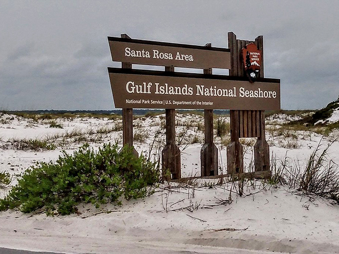 The sign that signals your vacation has officially begun. Gulf Islands National Seashore: where protected wilderness meets perfect beach days.