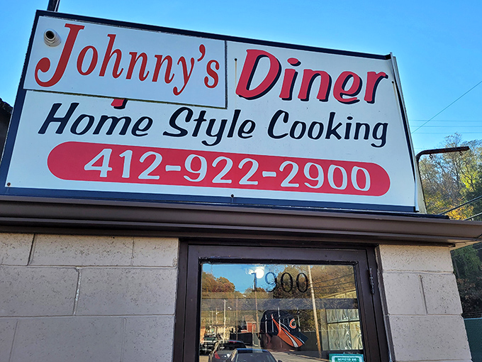 The sign promises "Home Style Cooking" – three words that have drawn hungry Pittsburghers to this spot for generations. No false advertising here.